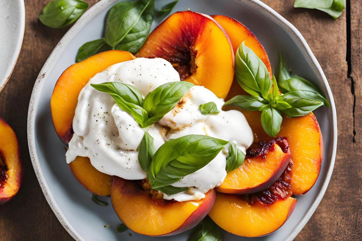 Peach and Burrata Salad with Basil and Balsamic Glaze Recipe